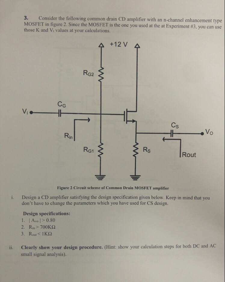 Solved 3. Consider the following common drain CD amplifier | Chegg.com