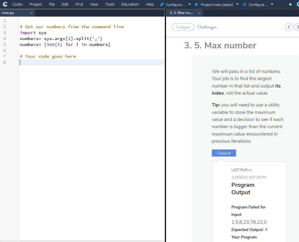 Solved Codio Project File Edit Find View Tools Education | Chegg.com