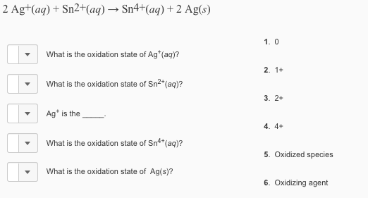 Solved 2 Ag^+(aq) + Sn^2+(aq) rightarrow Sn^4+(aq) + 2 Ag(s) | Chegg.com