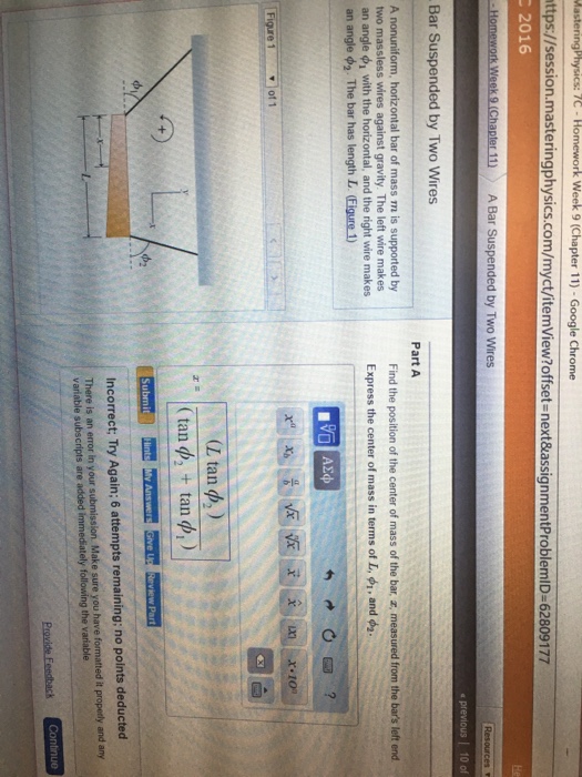 Solved A nonuniform, horizontal bar of mass m is supported | Chegg.com