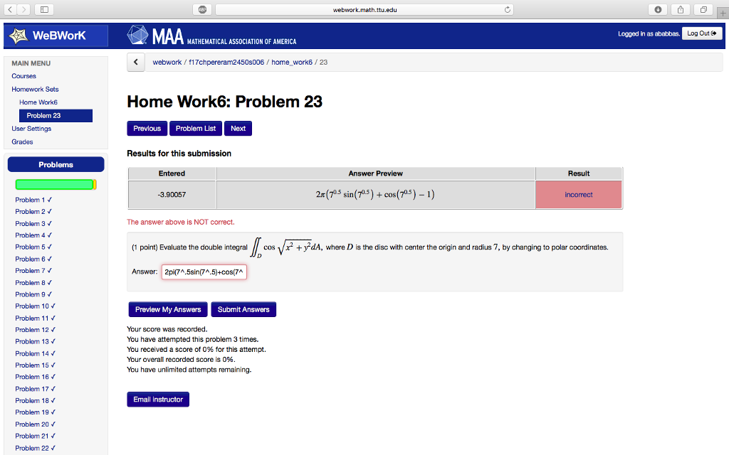 Solved > ID WeBWorK MAA MATHEMAICAL ASSOCIATION OF AMERICA | Chegg.com