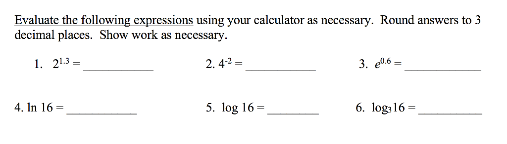 Solved Evaluate the following expressions using your | Chegg.com