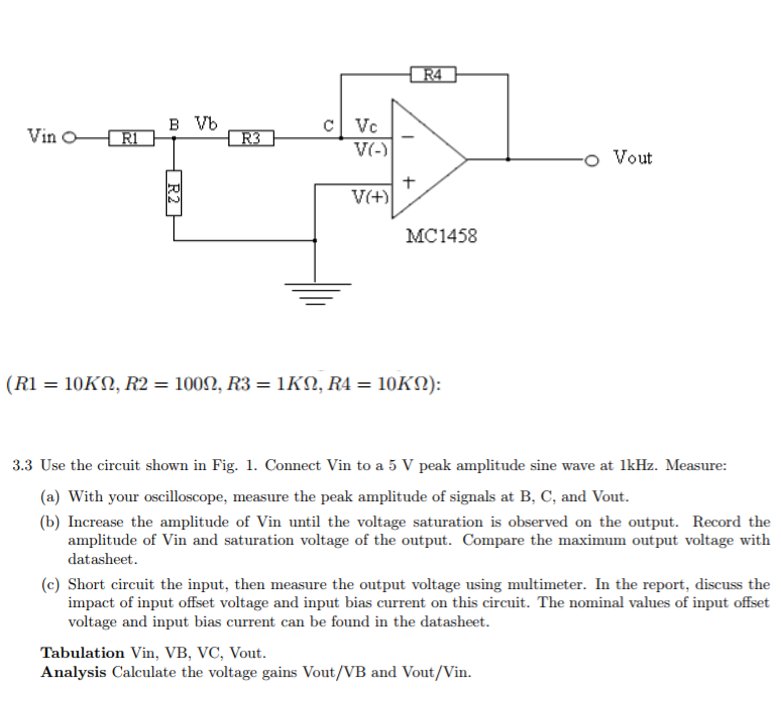 Solved MC1458 3.3 Use the circuit shown in Fig. 1. Connect | Chegg.com
