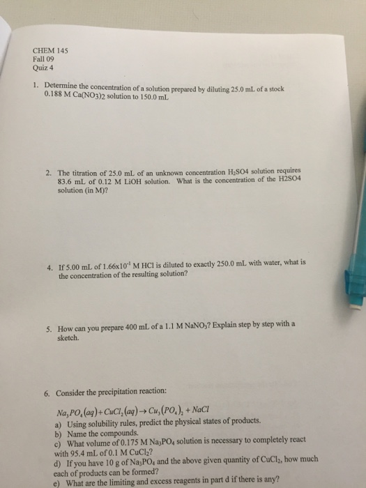 Solved Determine the concentration of a solution prepared by | Chegg.com