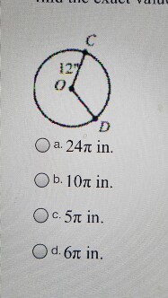 Solved In circle shown below, the radius is 12 inches. If | Chegg.com