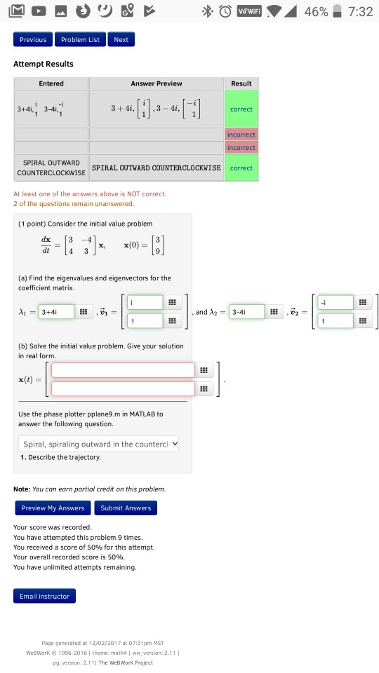 Solved Previous Problem List Next Attempt Results Entered | Chegg.com