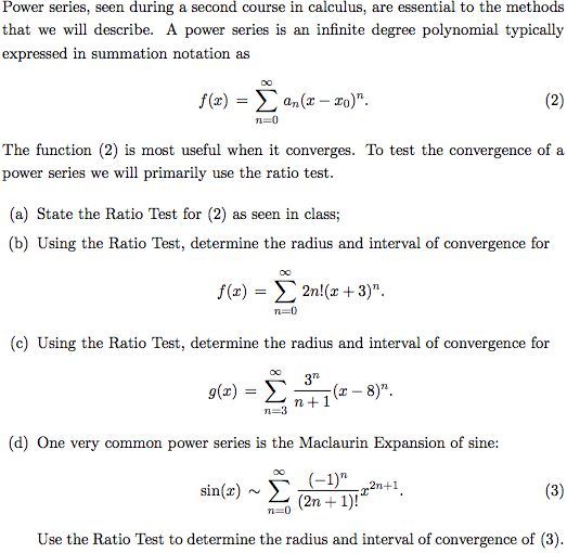 Solved Power series, seen during a second course in | Chegg.com