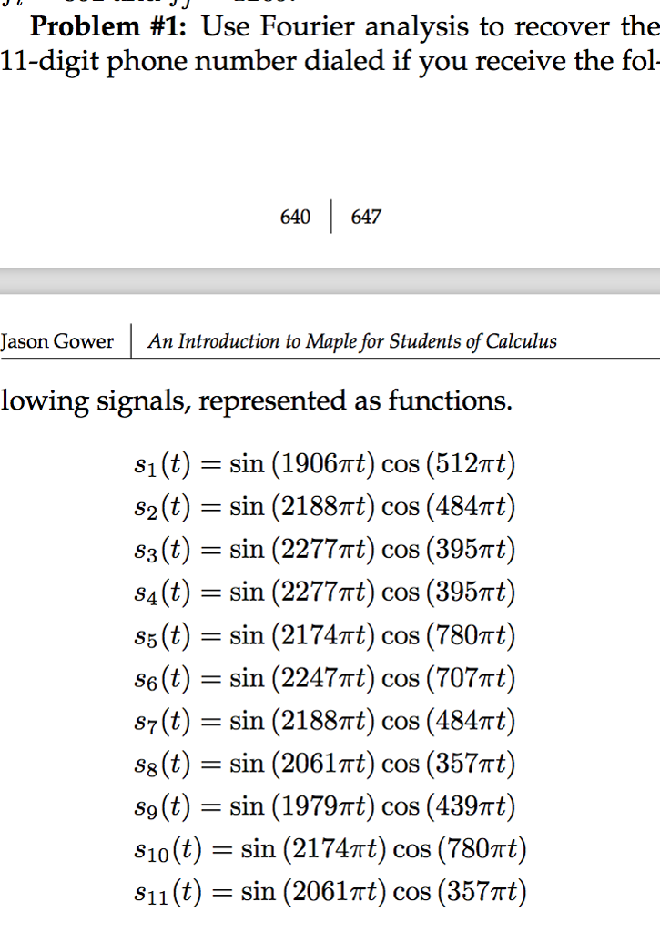 Use Fourier analysis to recover the 11-digit phone | Chegg.com