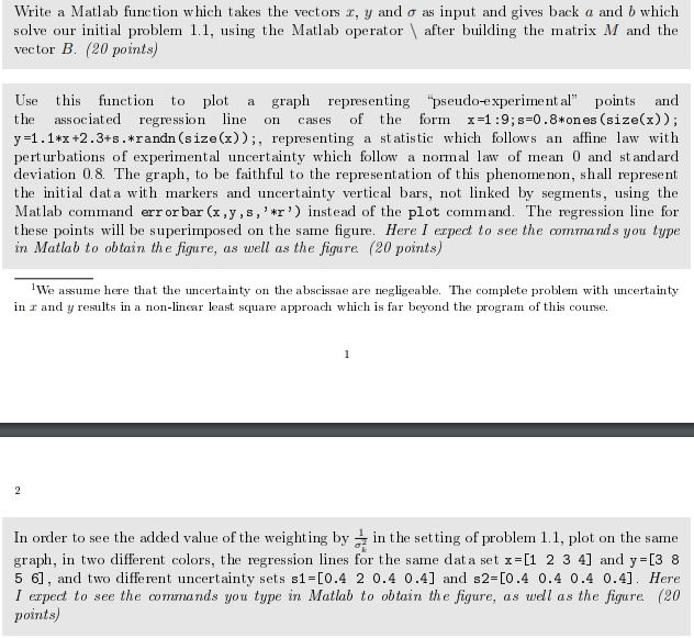 Matlab project: linear regressions using the least | Chegg.com