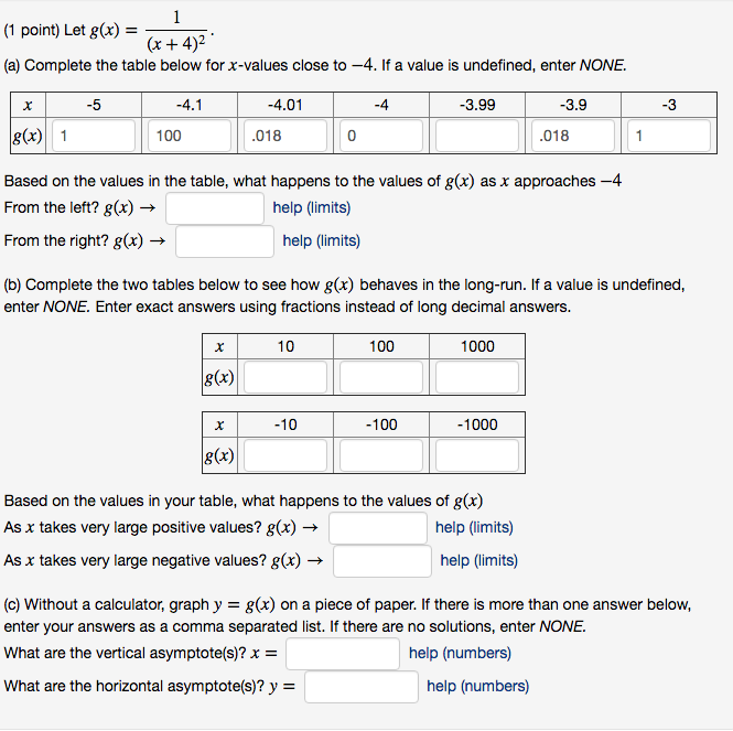 Solved Let g(x) = 1/(x + 4)^2, (a) Complete the table below | Chegg.com