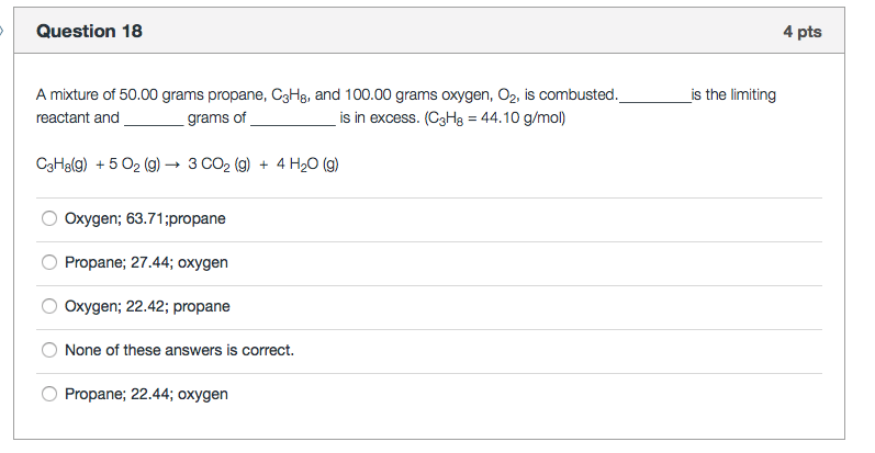 Solved A mixture of 50.00 grams propane, C_3H_8, and 100.00 | Chegg.com