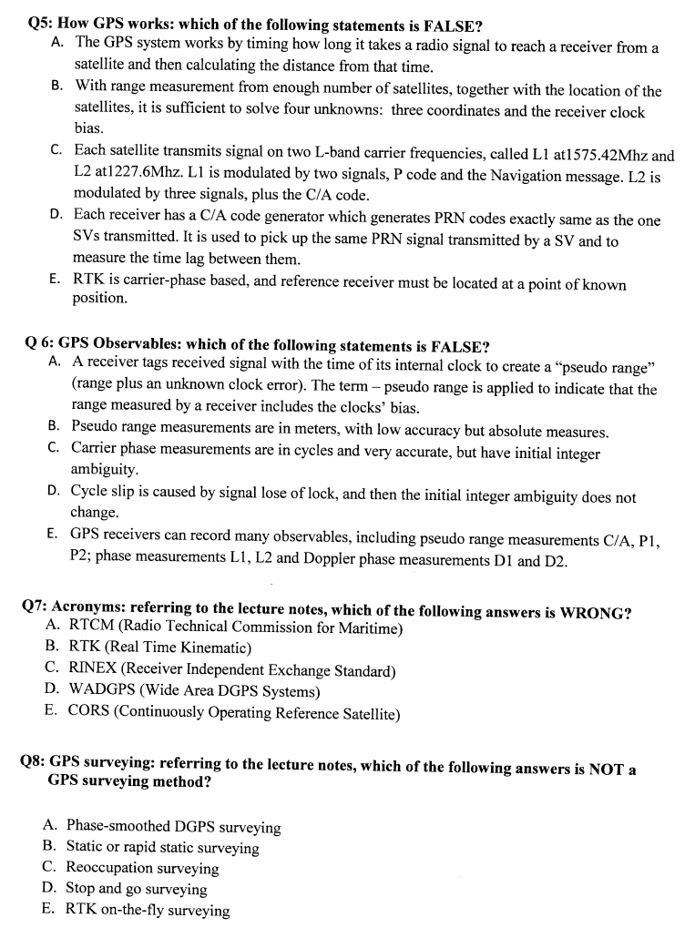 Solved Q5: How GPS works: which of the following statements | Chegg.com
