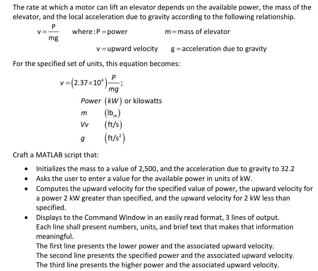 Solved The rate at which a motor can lift an elevator | Chegg.com