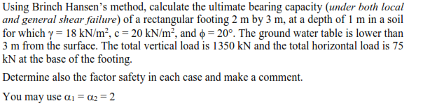 Solved Using Brinch Hansen's method, calculate the ultimate | Chegg.com