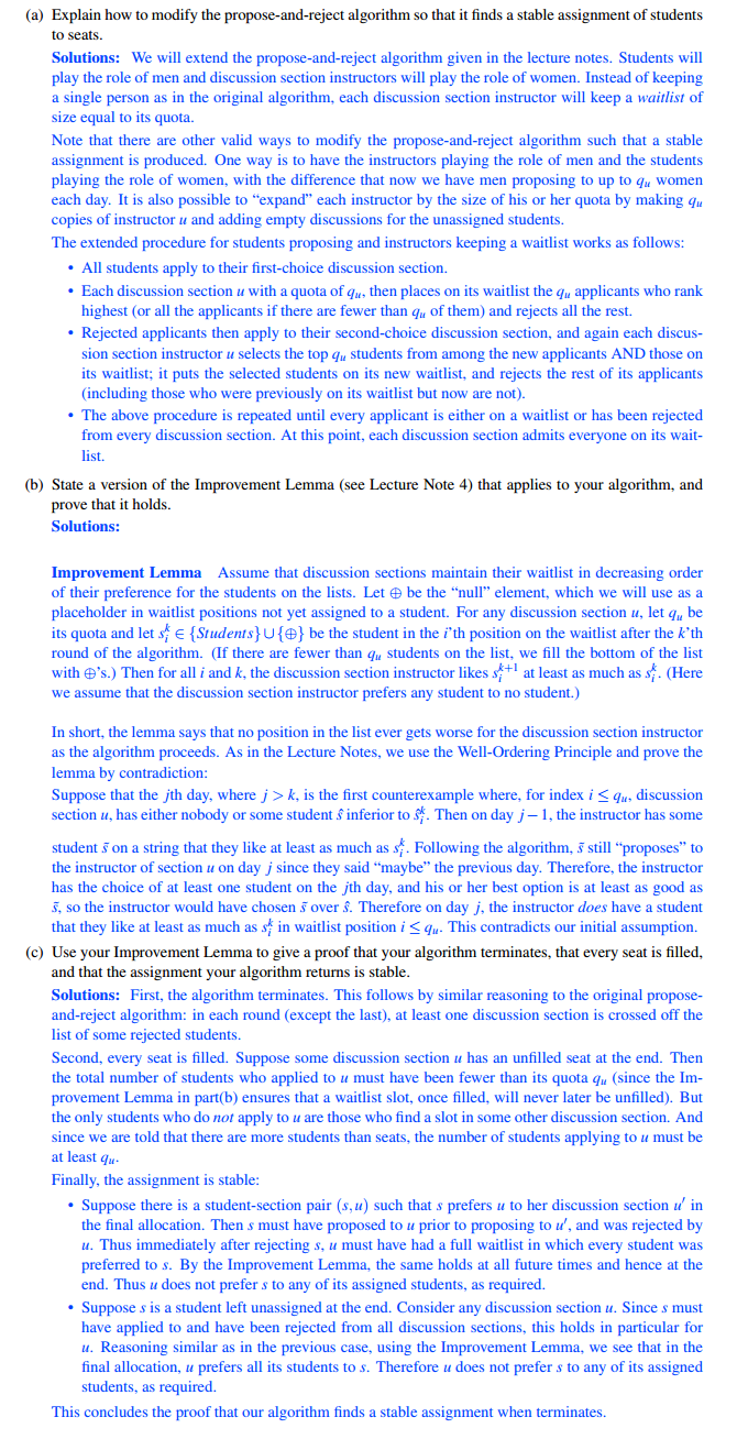 Solved a) Explain how to modify the propose-and-reject | Chegg.com