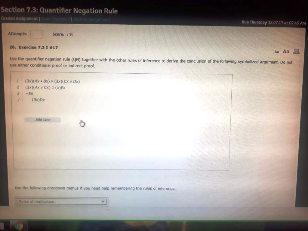 Solved Section 7.3: Quantifier Negation Rule Graded | Chegg.com