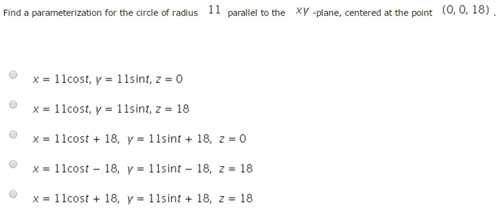 Solved Find a parameterization for the circle of radius 11 | Chegg.com