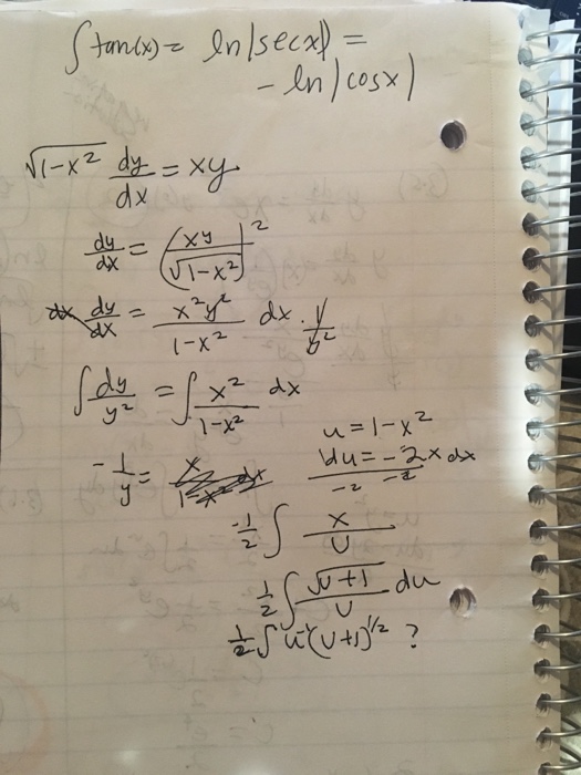 Solved integral tan(x) = ln|sec x| = -ln |cos x| squareroot | Chegg.com