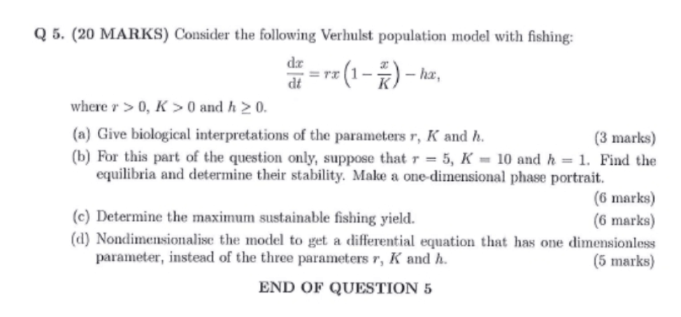 Solved Consider the following Verhulst population model with | Chegg.com