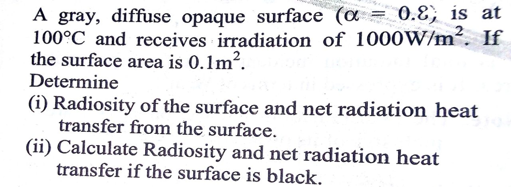 Solved 0.8) is at A gray, diffuse opaque surface (a = 100°C | Chegg.com
