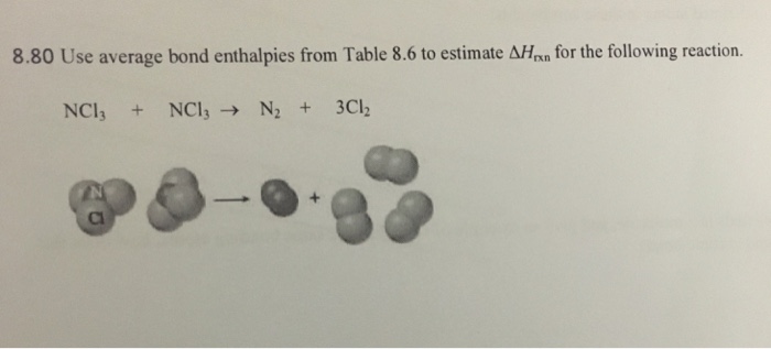 Solved Use average bond enthalpies from Table 8.6 to | Chegg.com Solved Use average bond enthalpies from Table 8.6 to | Chegg.com
