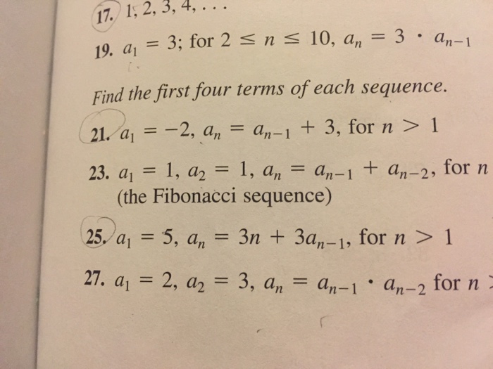 Solved Find the first four terms of each sequence. a_1 = -2, | Chegg.com