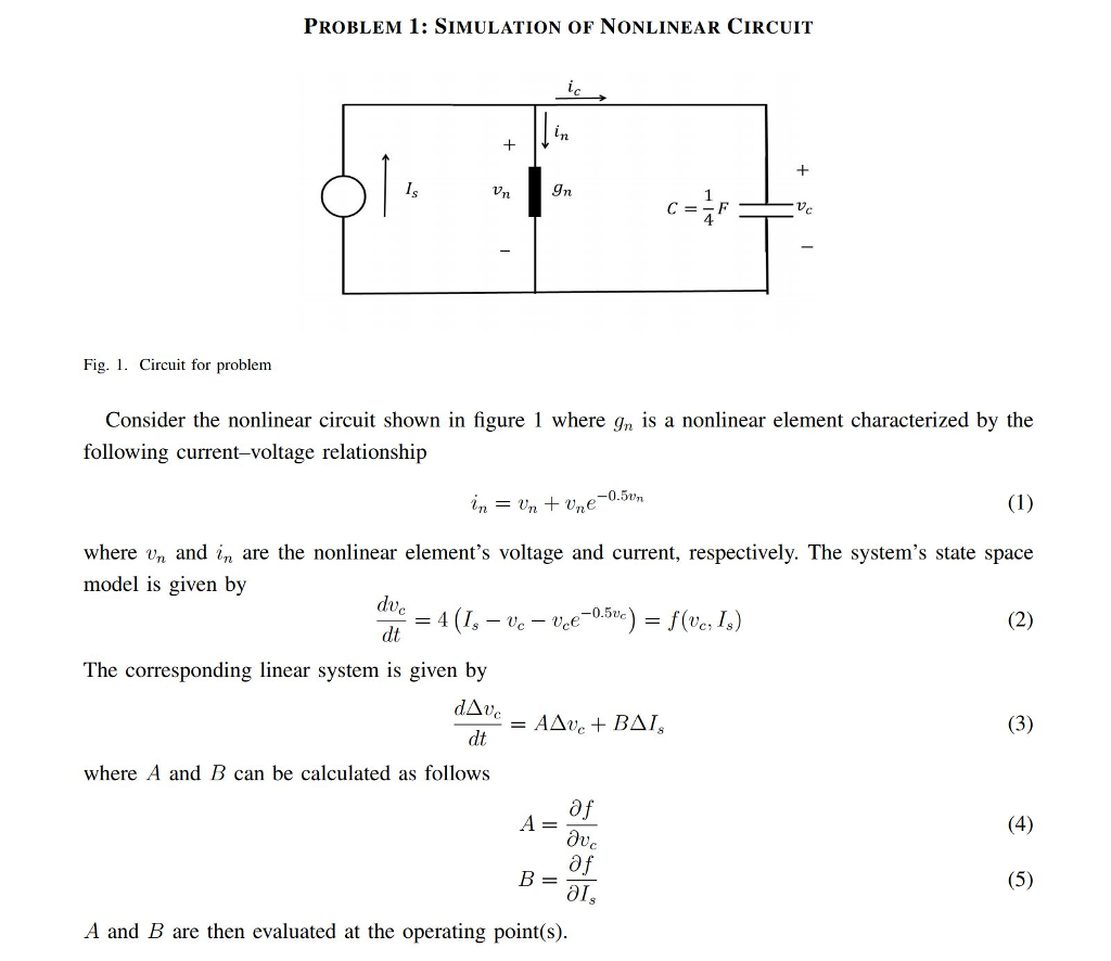 Solved PROBLEM 1: SIMULATION OF NONLINEAR CIRCUIT 2 7l 17 4 | Chegg.com
