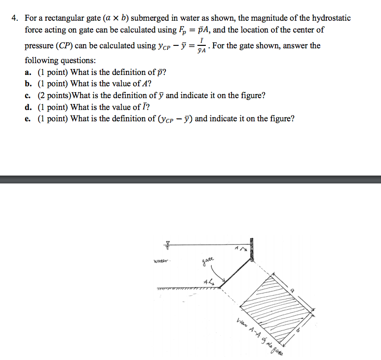 Solved For a rectangular gate (a times b) submerged in water | Chegg.com