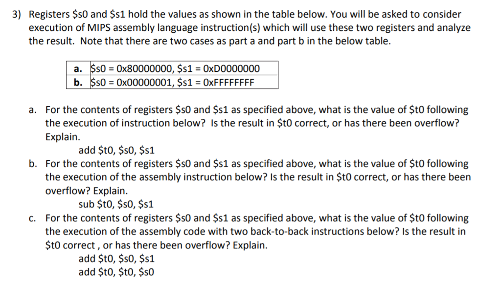 Solved 3) Registers $so and $s1 hold the values as shown in | Chegg.com