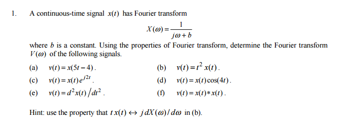 Solved A continuous-time signal x(t) has Fourier transform | Chegg.com