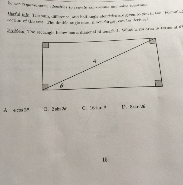 Solved the rectangle has a diagonal length of 4 what is its | Chegg.com