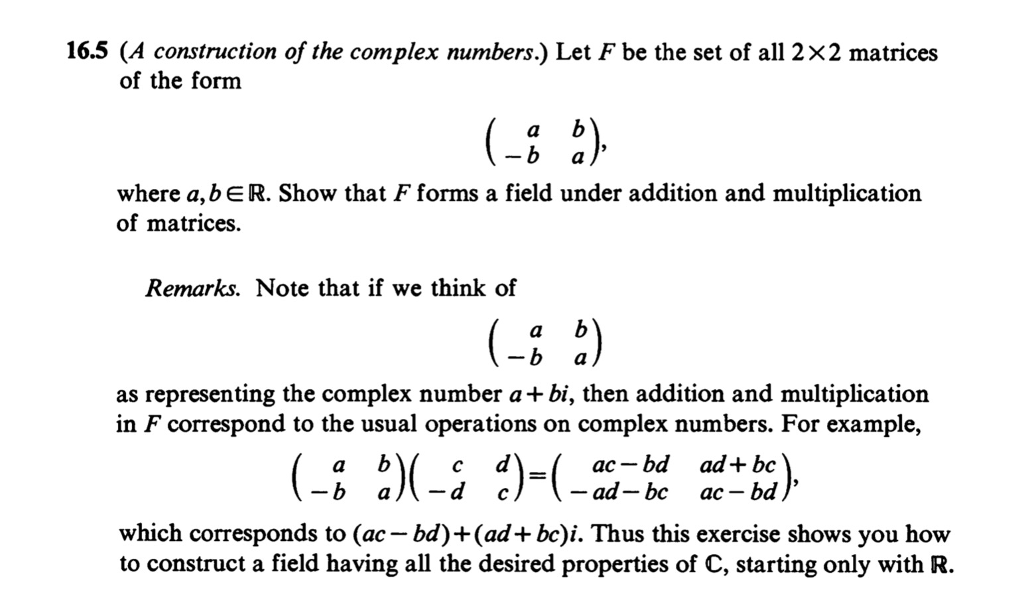 Solved 16.5 (A construction of the complex numbers.) Let F | Chegg.com