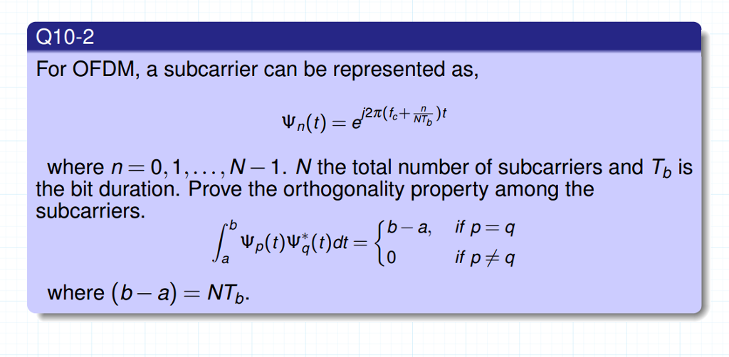 Solved For OFDM, a subcarrier can be represented as, | Chegg.com