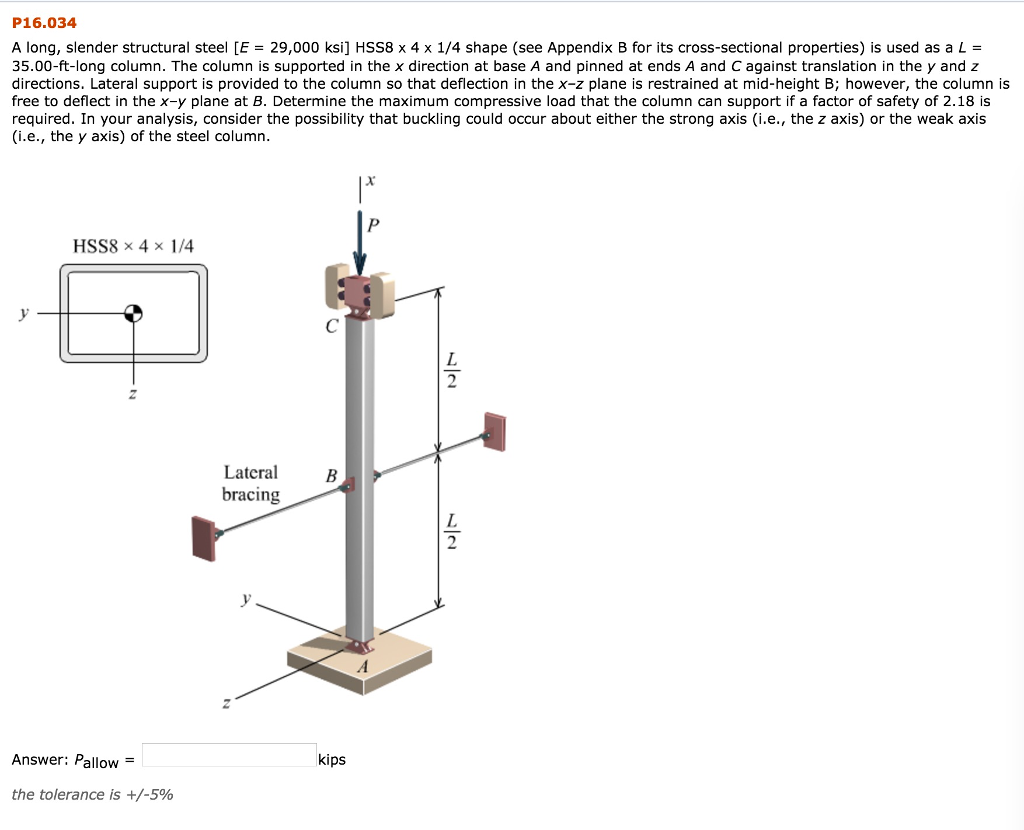 Solved A long, slender structural steel [E = 29,000 ksi] | Chegg.com