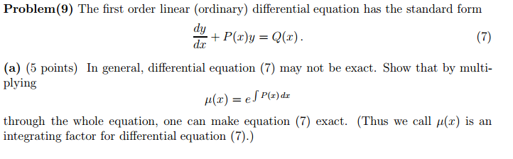 Solved Problem 9 The First Order Linear Ordinary