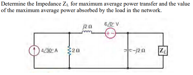 Solved Determine the Impedance Zi for maximum average power | Chegg.com