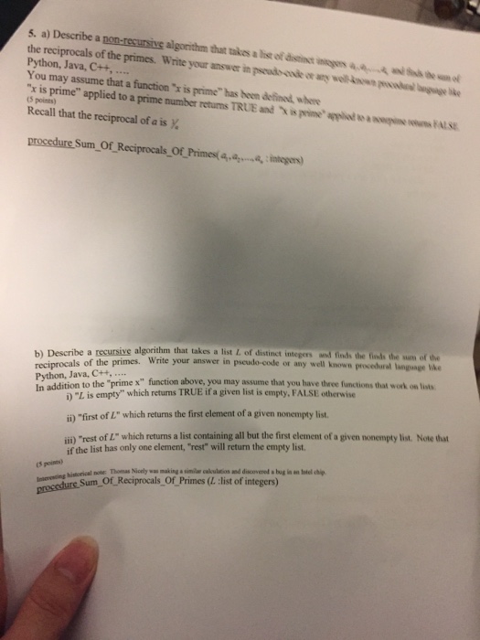 Solved Describe A Non Recursive Algorithm That Takes A List 
