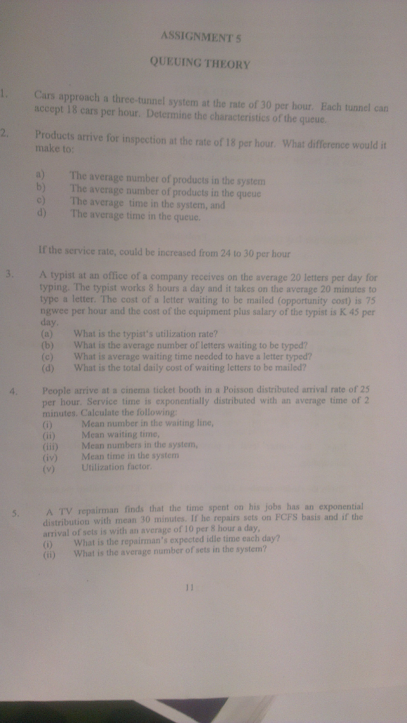 Solved ASSIGNMENTS QUEUING THEORY Cars approach a | Chegg.com