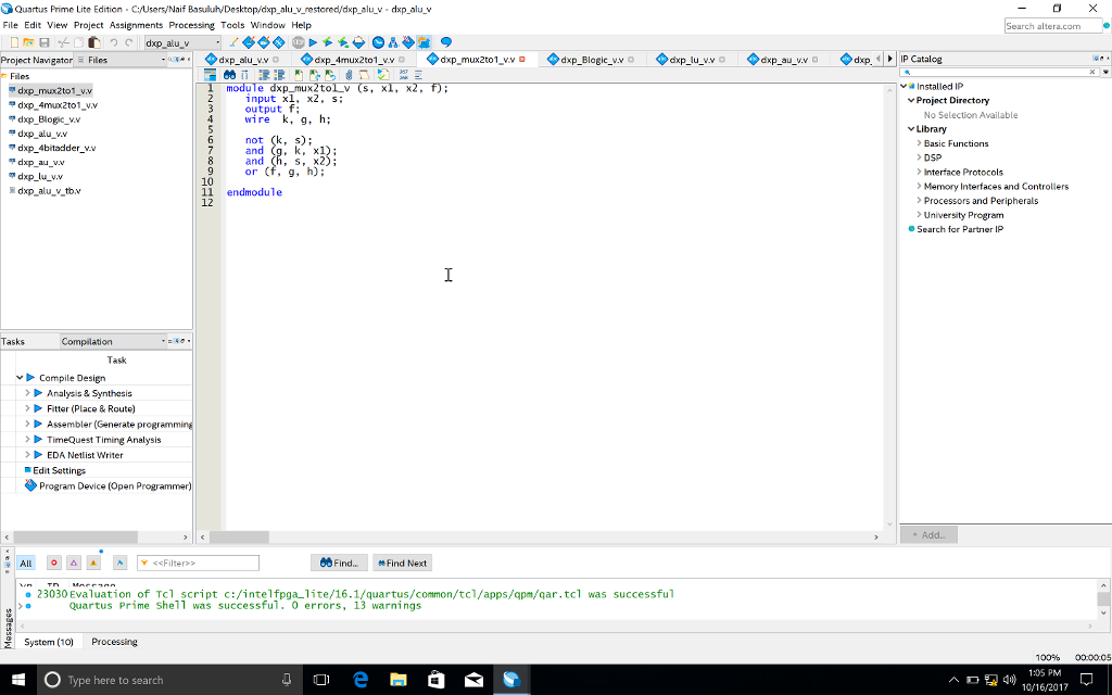 Solved Quartus Prime Lite Edition -C/Users/Naif | Chegg.com