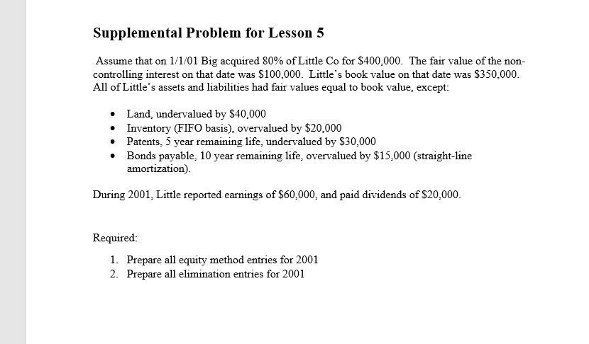 Solved Supplemental Problem for Lesson 5 Assume that on | Chegg.com