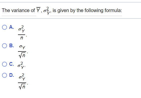Solved The variance of y, σ , is given by the following | Chegg.com