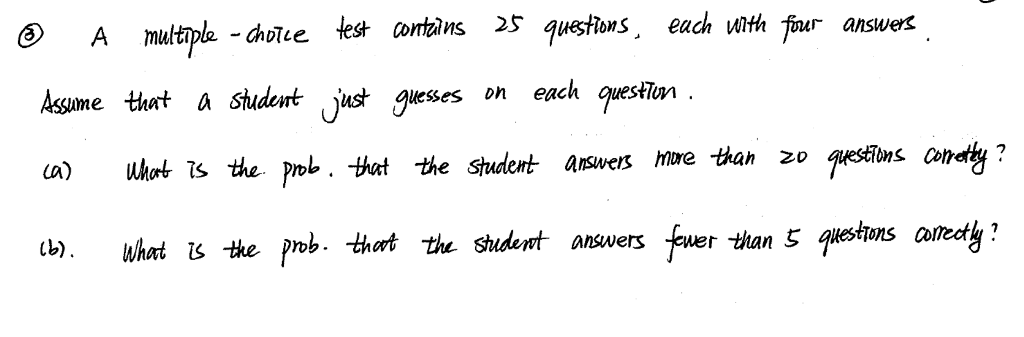 Solved A multiple choice test contains 25 questions, each | Chegg.com