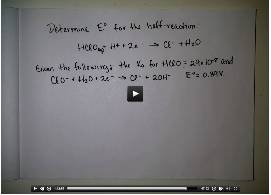 Solved Determine E degree for the half-reaction: Given the | Chegg.com