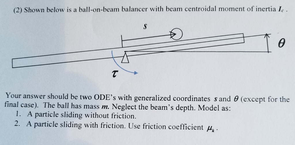 Solved (2) Shown below is a ball-on-beam balancer with beam | Chegg.com