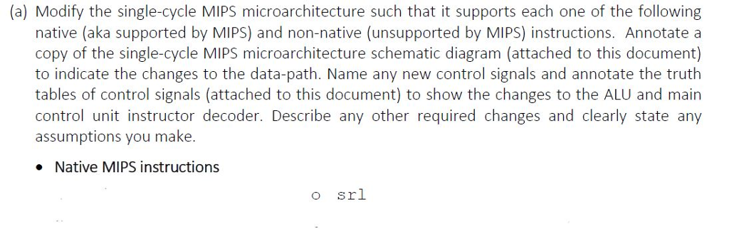 (Solved) : Modify Single Cycle Mips Microarchitecture Supports One ... (Solved) : Modify Single Cycle Mips Microarchitecture Supports One ...
