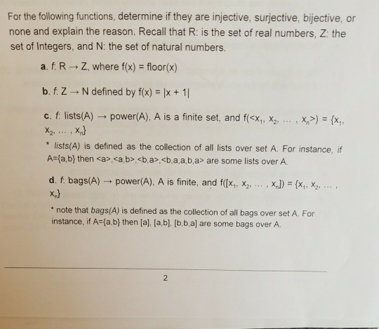 Solved For the following functions,determine if they are | Chegg.com