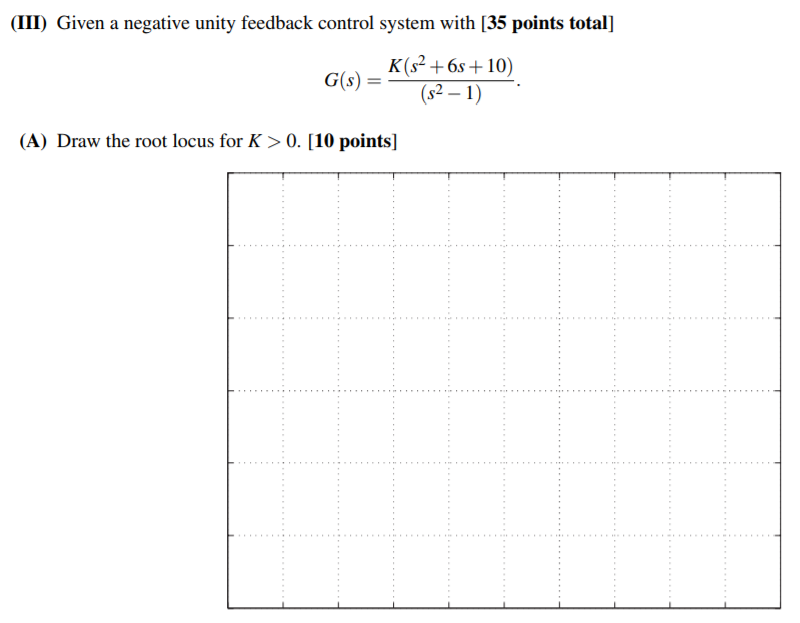 Solved (III) Given a negative unity feedback control system | Chegg.com