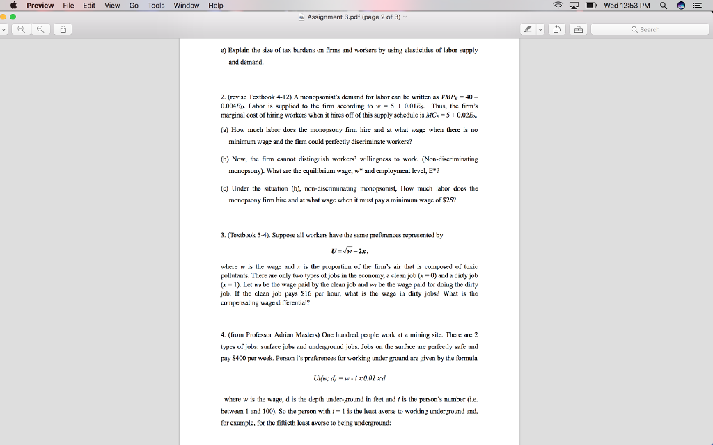 Solved Economics 370 Economics of Labor Problem Set 3 Demand | Chegg.com