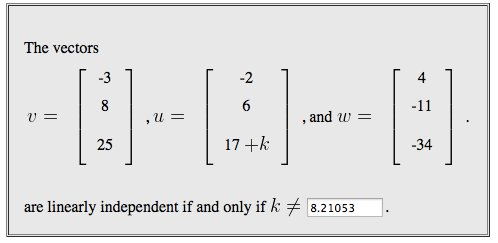 Solved The vectors are linearly independent if and only if | Chegg.com