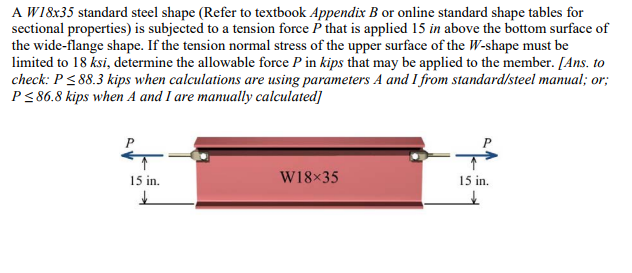 Solved A W18x35 standard steel shape (Refer to textbook | Chegg.com